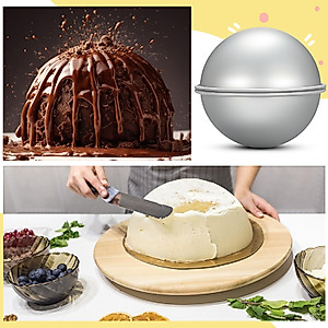 Hushee 2 Pcs Football Cake Pan 8 Inch Aluminum Hemisphere Pan Nonstick 3D Round Shape Cake Molds for Baking Sphere Half Ball Cake Pan for Birthday Wedding Anniversary DIY Cakes Bakeware Tools, Silver