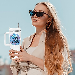 Amgkonp 2 Pack 40oz Stainless Steel Insulated Travel Cup with Handle and Straw, Sublimation Tumbler Blanks for DIY Gift