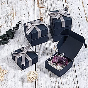 Navy Blue Gift Boxes ,NIGNYA 100 pcs Small Business Gift Box Kraft Paper Gift Boxes 2.16x2.16x0.98 inch, Mini Square Gift Wrapping Favor Box with Lids Small Boxes for Presents Bridal Wedding Party Jewelry box