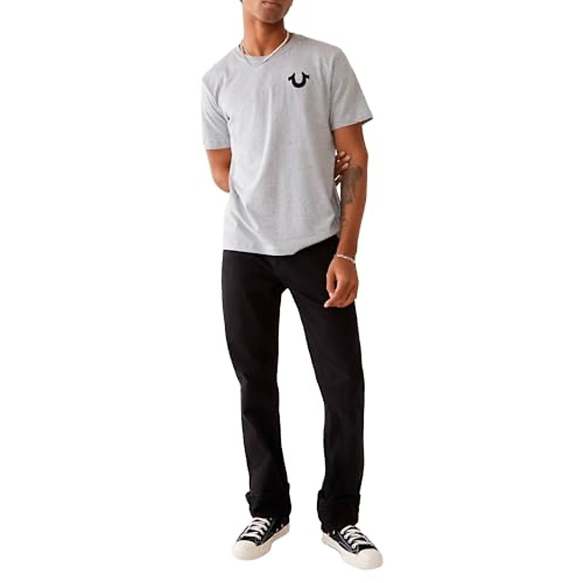 True Religion Men's Ricky Low Rise Straight Leg Jean with Back Flap Pockets, Body Rinse Black, 44