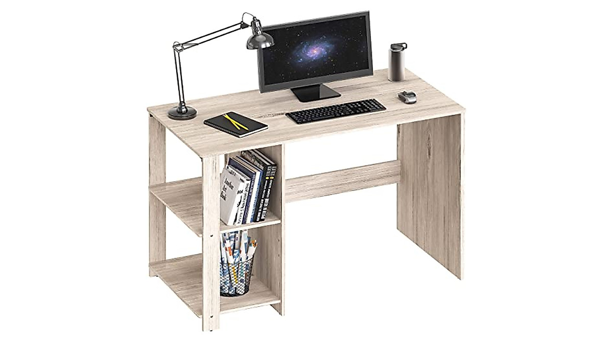 SHW Maple Computer Desk with Shelves - Home Office