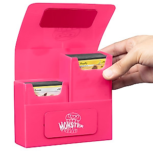 Monster Protectors Magnetic Double Deck Box - Pink, Holds 150 Gaming TCGs, Self-Locking Closure, Compatible w Standard & Smaller Size Gaming Trading Cards, Removable Construction