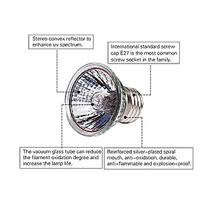 K JINGKELAI UVA UVB Reptile Light 75W UVA + UVB Full Spectrum Sun Lamp UV Heating Lamp for Turtle Aquarium Aquatic Reptile Lizard,E27/E26 Socket Base,110V,75W,6 Pack