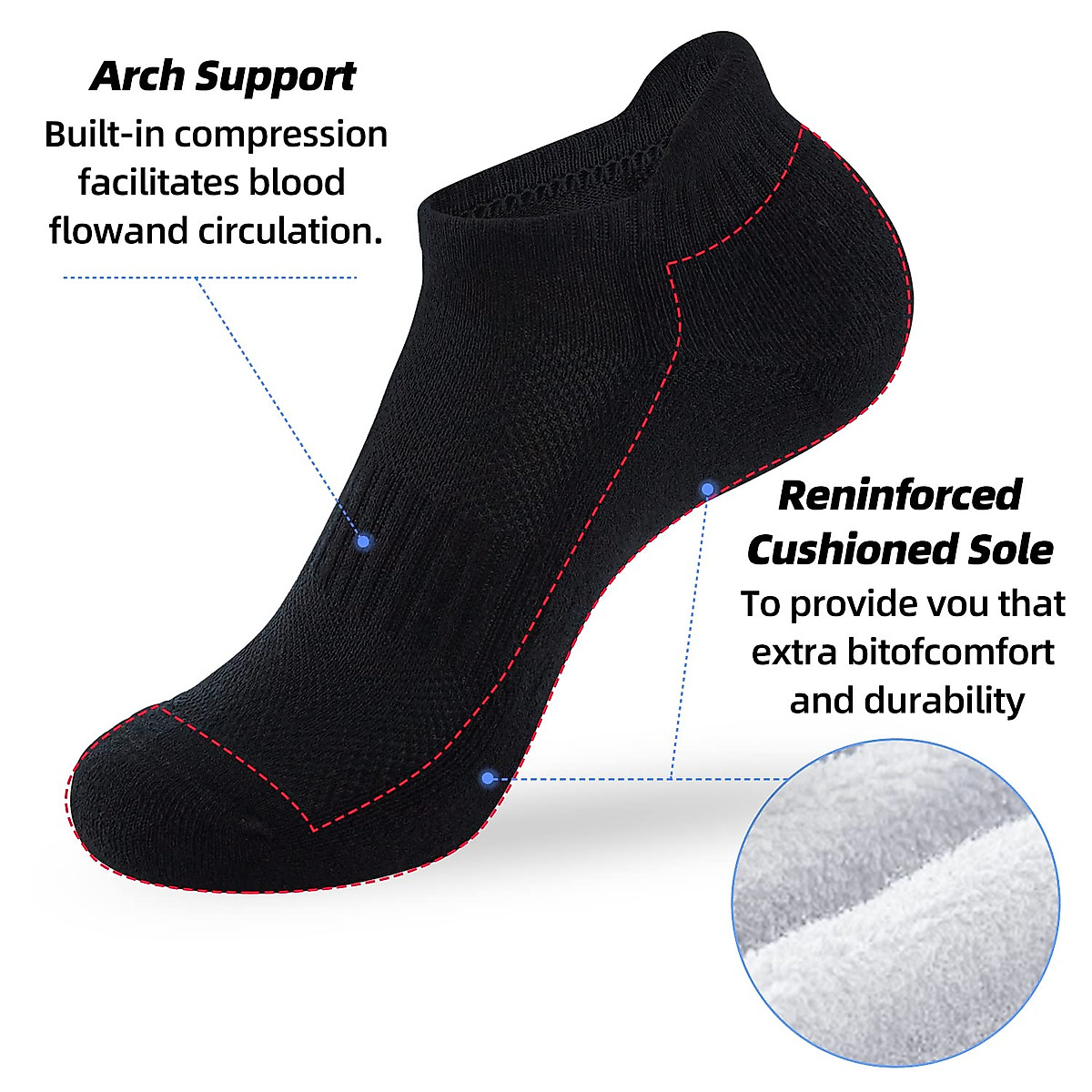ATBITER Ankle Socks Women's With Cushioned Athletic Running No Show Low Cut Tab Socks 6-Pairs