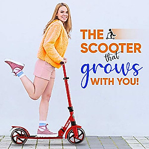 Hurtle Renegade Kick Scooters for Kids Teenagers Adults- 2 Wheel Kids Scooter with Adjustable T-Bar Handlebar - Alloy Anti-Slip Deck - Portable Folding Scooters for Kids with Carrying Strap