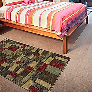 Machine Washable Boxes Design Non-Slip Rubberback 3x5 Traditional Area Rug for Living Room, Bedroom, Kitchen, 3'3" x 5', Multicolor