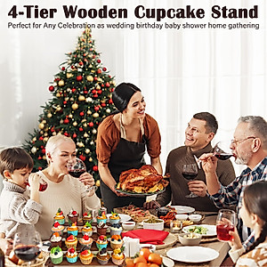 Umgozrz Wooden Cupcake Stand 4 Tier Cupcake Stand Cupcake Holder Rustic Wood Cupcake Display Stand Wooden Dessert Display Stand
