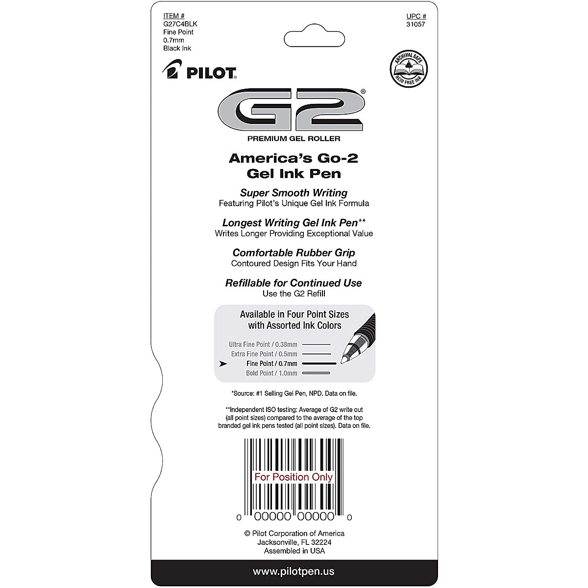 PILOT G2 Premium Refillable and Retractable Rolling Ball Gel Pens, Fine Point, Black Ink, 4-Pack (31057)