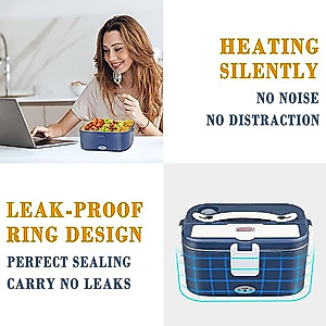 AosFero Electric Lunch Box Food Heater,80W 1.8L Large Portable Heated Lunch Boxes for Adults,12v/24v/110v Suitable for Car Truck & Office(Blue,Upgraded)
