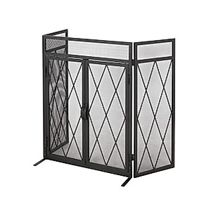 Christopher Knight Home Laurel Iron Folding Fireplace Screen, Matte Black