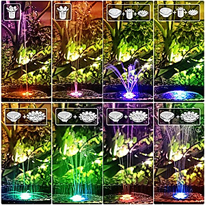 AISITIN 6.5W Solar Fountain with LED Colorful Lights & 3000mAh Battery, Solar Bird Bath Fountain Pump with Fixed Bracket and Multiple Nozzle, Solar Water Fountain Pump for Garden, Pond and Outdoor