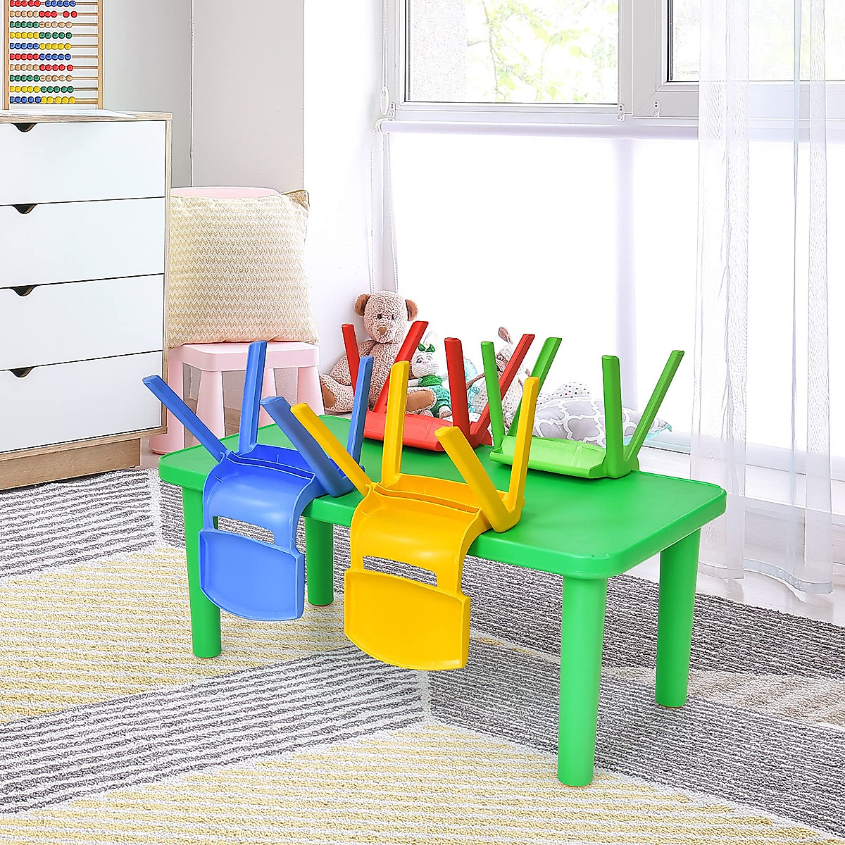 Costzon Kids Chairs, Stackable Plastic Learn and Play Chair for School Home Play Room, Colorful Chairs for Toddlers, Boys, Girls (Multicolor, 4 Chairs)