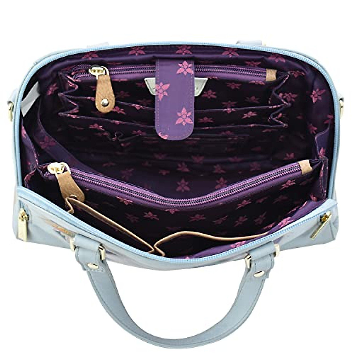 Anuschka Women’s Hand Painted Genuine Leather Wide Organizer Satchel - Rainbow Birds