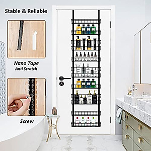 Churboro Over the Door Pantry Organizer Rack with 9 Adjustable Baskets, 9 Tiers Dual-use Spice Rack- Hanging or Wall Mount Spice Rack, Pantry Door Organizer, Black