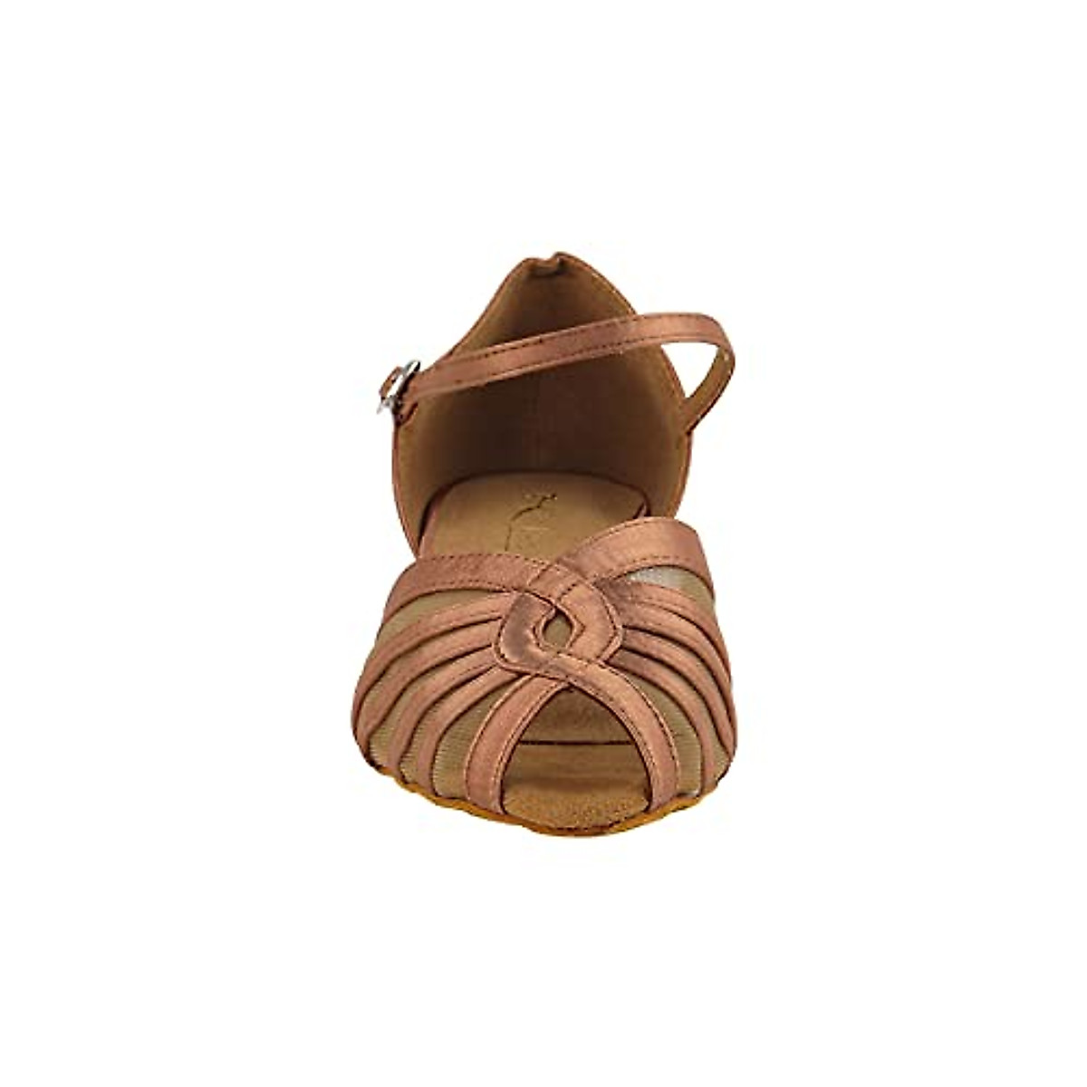 Very Fine Dancesport Shoes - Ladies' Salsa, Latin, Practice Ballroom Dance Shoes 2719FT 1-inch Flat Heel (Tan Satin & Flesh Mesh, Size 8.5)