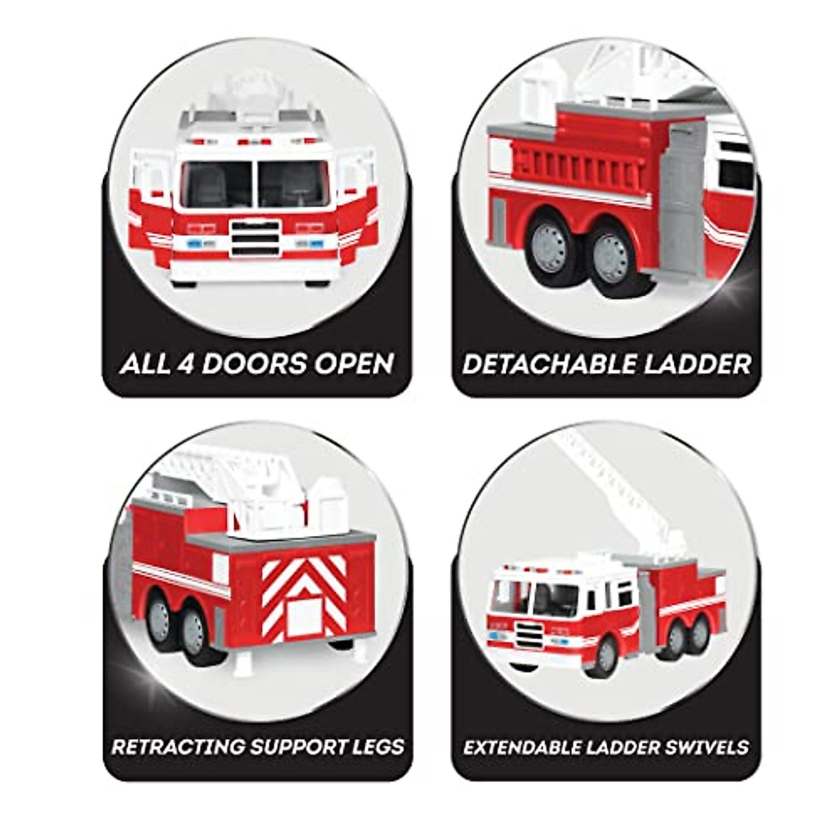 Driven by Battat – 4 Toy Vehicles for Kids&Toddlers – 7.5" Crane Truck, 7.5" Tow Truck, 7.5" Fire Truck, 7" Log Truck – Lights & Sounds – Gift Construction Toys for 3 Year Old+