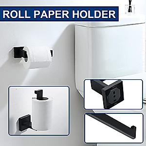 5 Pieces Bathroom Hardware Accessories Set Matte Black, 24Inch Bathroom Towel Rack Set SUS304 Stainless Steel, Square Bath Towel bar Set Wall Mounted, Heavy Duty