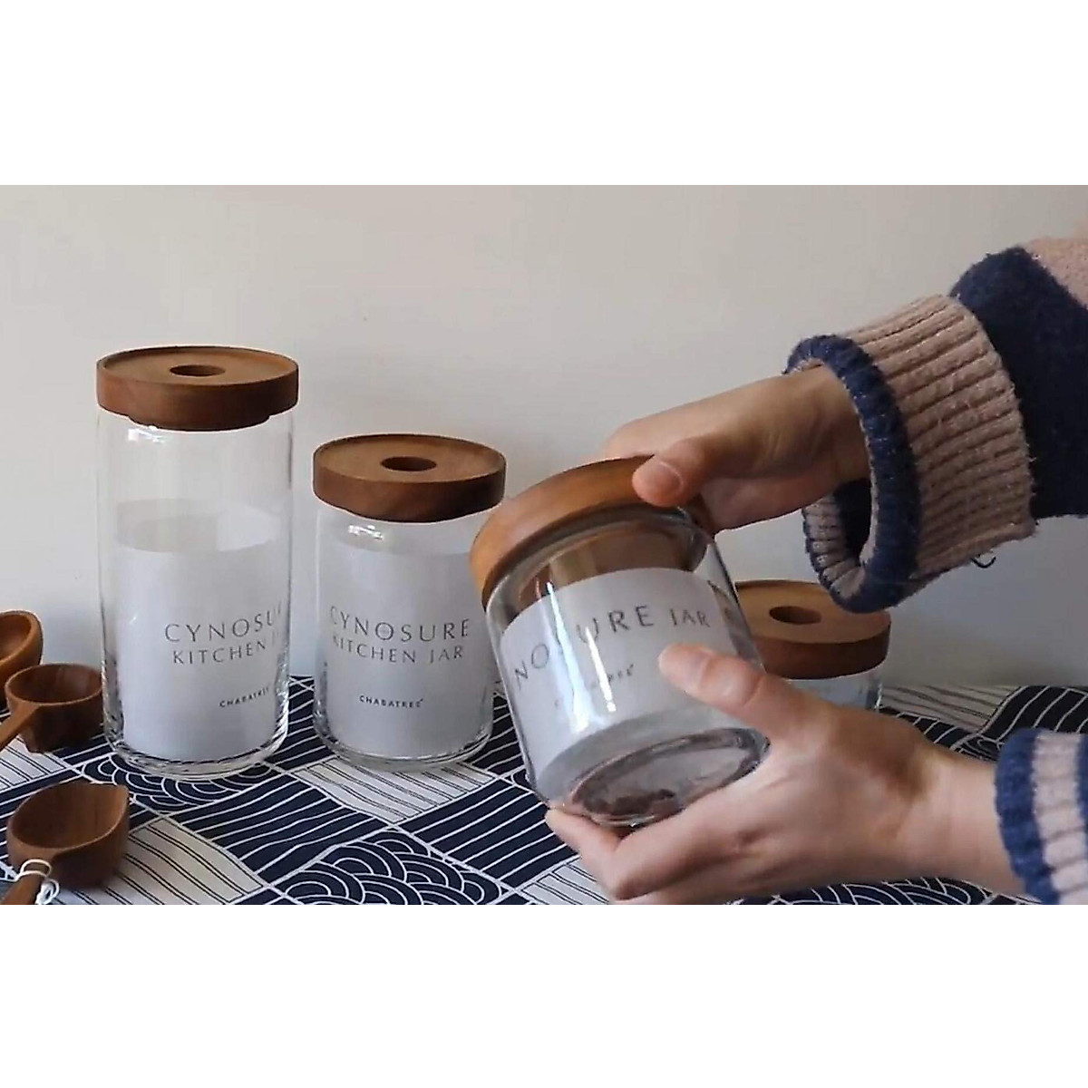 WellieSTR 1Pc (D 1000ml/34oz) Glass Storage Jars (48oz/1400ml) with Airtight Seal Bamboo Lid Stackable Kitchen Canisters for Candy, Coffee Bean Cookie, Rice, Sugar, Flour, Pasta, Nuts, Coffee