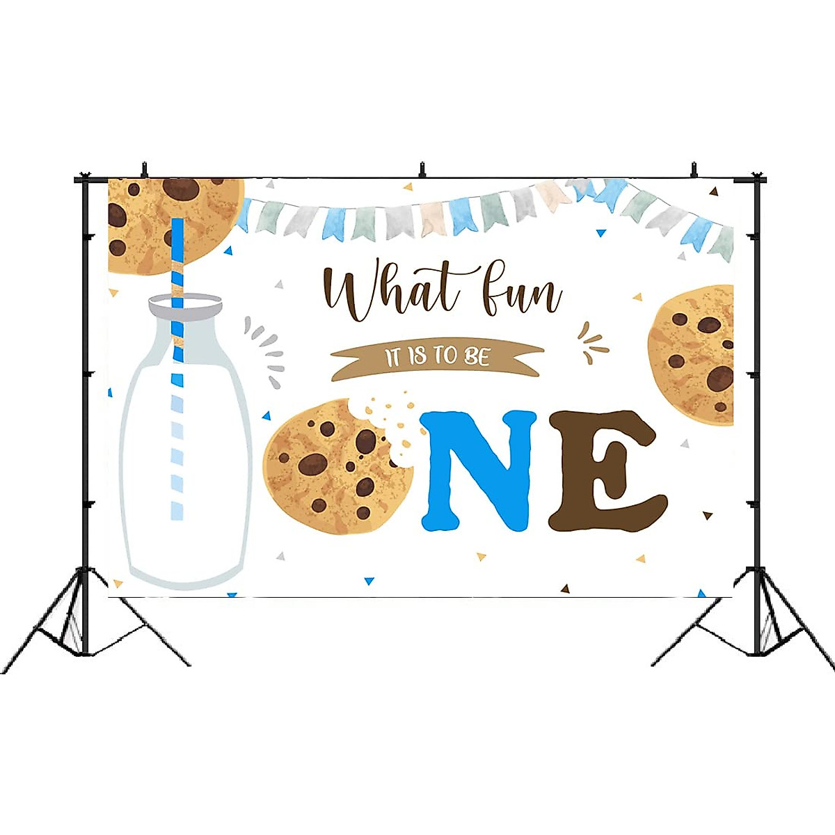 Lofaris What Fun It is to Be One 1st Birthday Party Backdrop Cookies and Milk Colorful Theme Happy Birthday Background Boys First Birthday Party Decorations Cake Table Photo Booth Props Banner 5x3ft