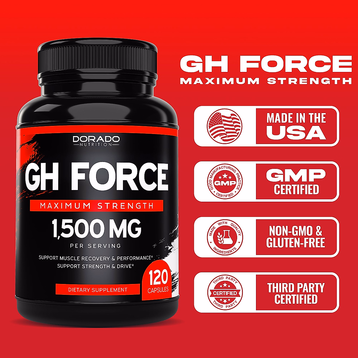 HGH Supplements for Men & Women (120 Count) 1500mg Support Muscle Growth & Healthy Levels of Human Growth Hormone - Promote Healthy Muscle & Recovery for Men Post Workout Supplement - USA Made