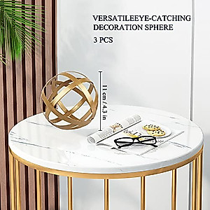 YIYA Gold Decorative Sphere Set of 3 - Metal Ball Decoration - Metal Band Decorative Ball - Metal Ball Table Decor for Living Room Bedroom Kitchen Office Coffee Table Desk