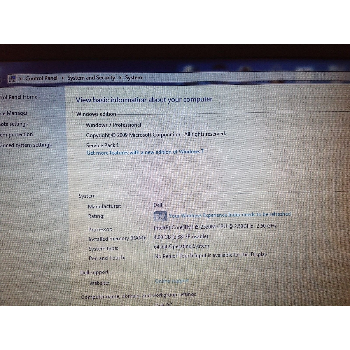 Dell Latitude E6220 Intel Core i5-2520M 2.50GHz - 250GB - 4GB- Win7 Pro