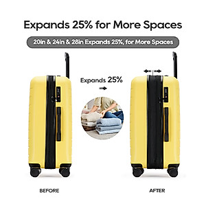 GinzaTravel 3-Piece ABS Luggage Set with TSA Locks, Expandable, and Friction-Resistant in Yellow - Includes 20", 24" & 28" Spinner Suitcases