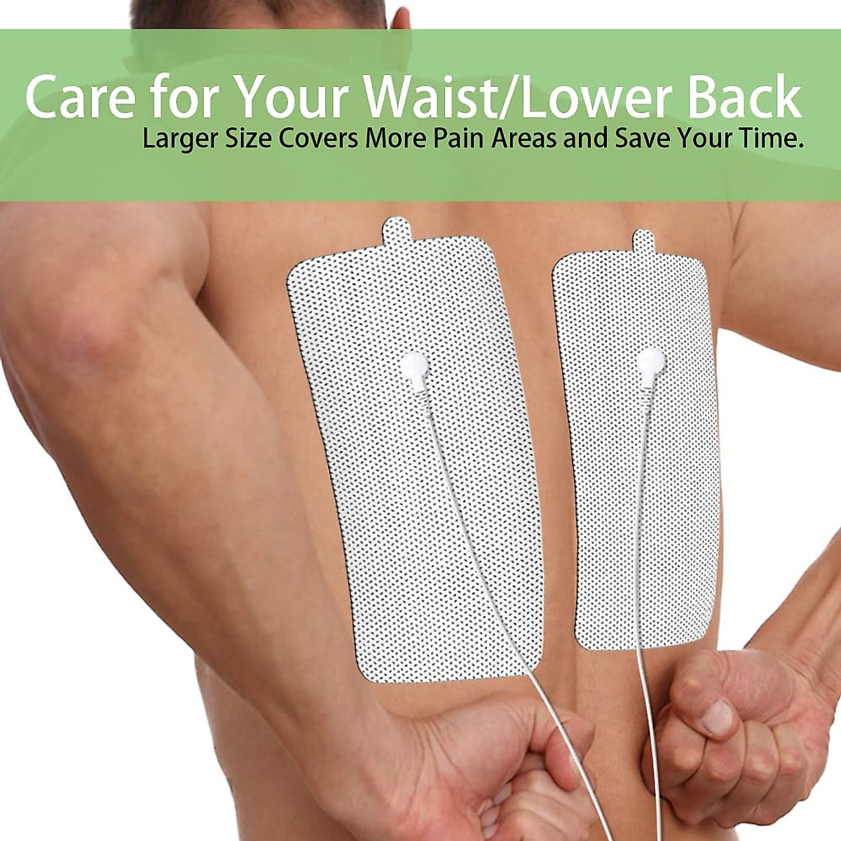 TENS Unit Replacement Pads Standard 3.5mm Snap-on 4 * 8" Large Reusable TENS Unit Pads Premium Non-Irritating TENS Pads Replacement Self-Adhesive Electrode Pads for Muscle Stimulator Therapy - 4Pcs