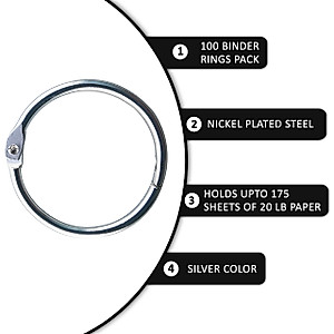 PEDLARSHOP Binder Rings 1 Inch - 100 Pack Book Rings, Small Binder Rings, Loose Leaf Binder Rings, Index Card Rings, Flashcard Rings, Metal Rings for Index Cards for School, Home or Office