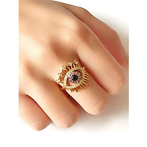 LESLIE BOULES 18K Gold Plated Evil Eye Ring for Women Protection Jewelry (Gold)