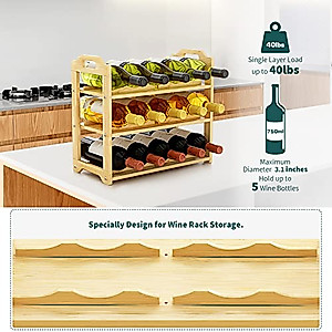 KOK KAY Water Bottle Organizer, Stackable Bamboo Water Bottle Holder, 15 Freestanding Wine Rack Storage, 3-Layer Adjustable Water Bottle Storage Organizer Rack