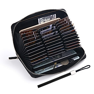 Buvelife Credit Card Wallet Leather RFID Wallet for Women, Huge Storage Capacity Purse Wristlet (Black-Updated)