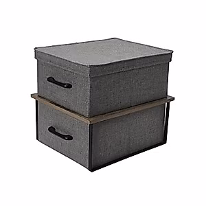 Household Essentials Stacking Storage Boxes with Laminate Top, Set of 2, Ashwood