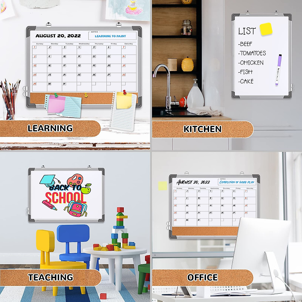 Monthly Calendar Whiteboard Dry Erase Cork Board Combination for Wall, 17"x13" Magnetic Dry Erase Board, Double-Sided White Board, Portable Board for Office, Kitchen, Planning, Memo, School, Home