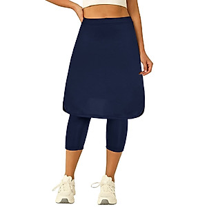 Aurgelmir Womens Knee Length Tennis Skirts with Built in Capri Leggings Workout Active Golf Skorts