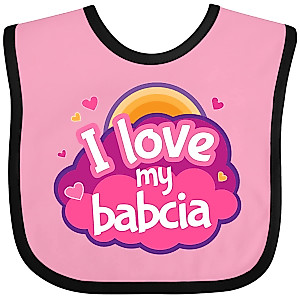 inktastic I Love My Babcia Girls Baby Bib Pink and Black 2fc57
