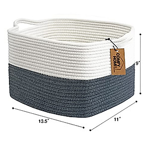 COMFY-HOMI 13.5"x11"x 9.5" Square Cotton Rope Woven Basket with Handle Laundry Storage Bin (Set of 2) - Brown and Dark Grey