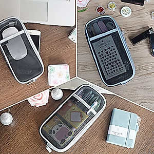 Mesh Pen Pencil Case Clear Zipper Pencil Pouch Box Stationary Organizer Case Makeup Cosmetics Bag Multi-Purpose Portable Travel Bag for School Office Teen Girls Stationary Supplies, Black