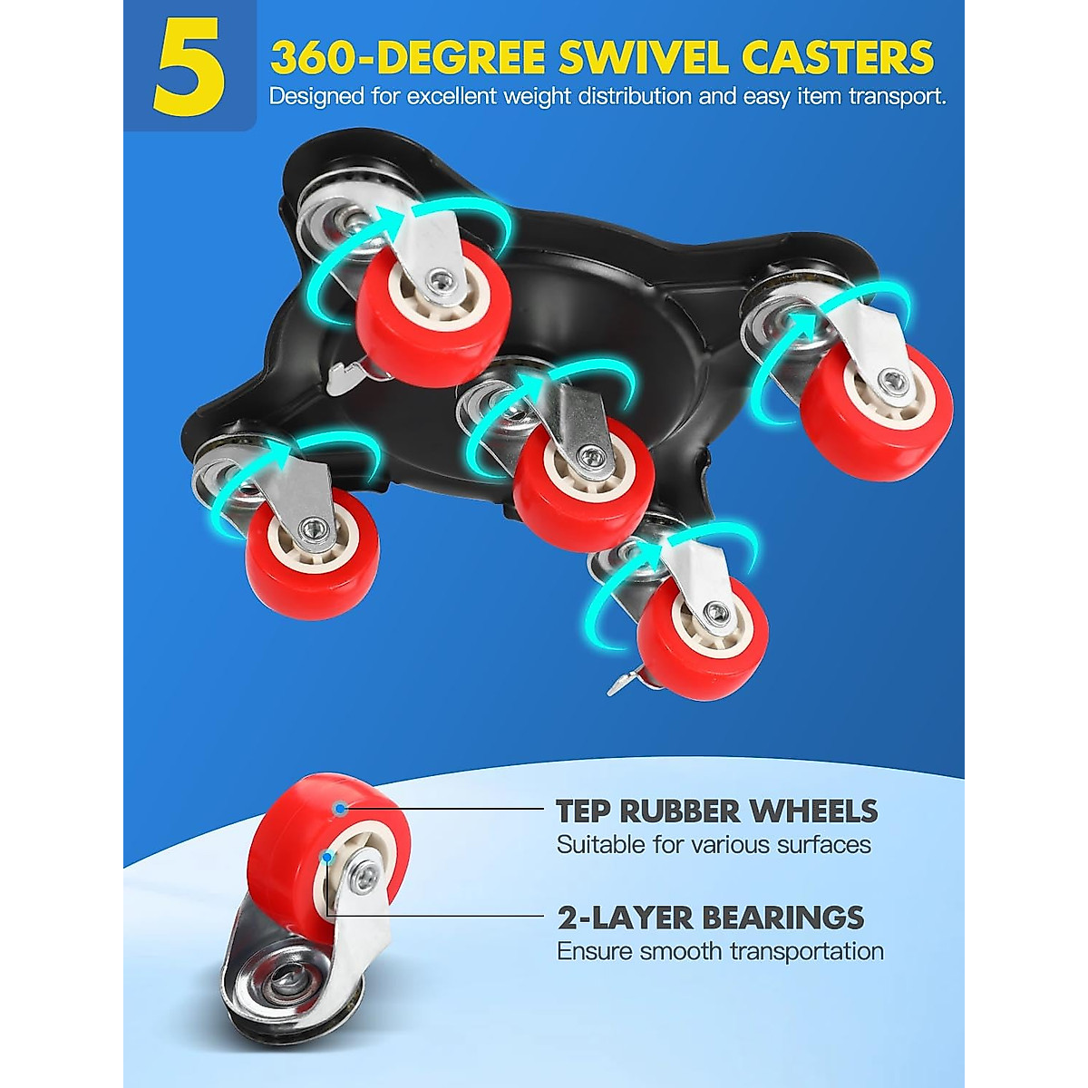 AIDCARRY Furniture Dolly, Heavy Duty Furniture Movers with 5 Wheels