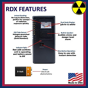 RDX-2 High-Range Handheld Radiation Monitor & Detector | Geiger Muller Tube detects Gamma, Beta, and X-ray Radiation | Range: 0-1000 µSv/hr and 0-100 mR/hr | not affected by EMP | Instant Reading