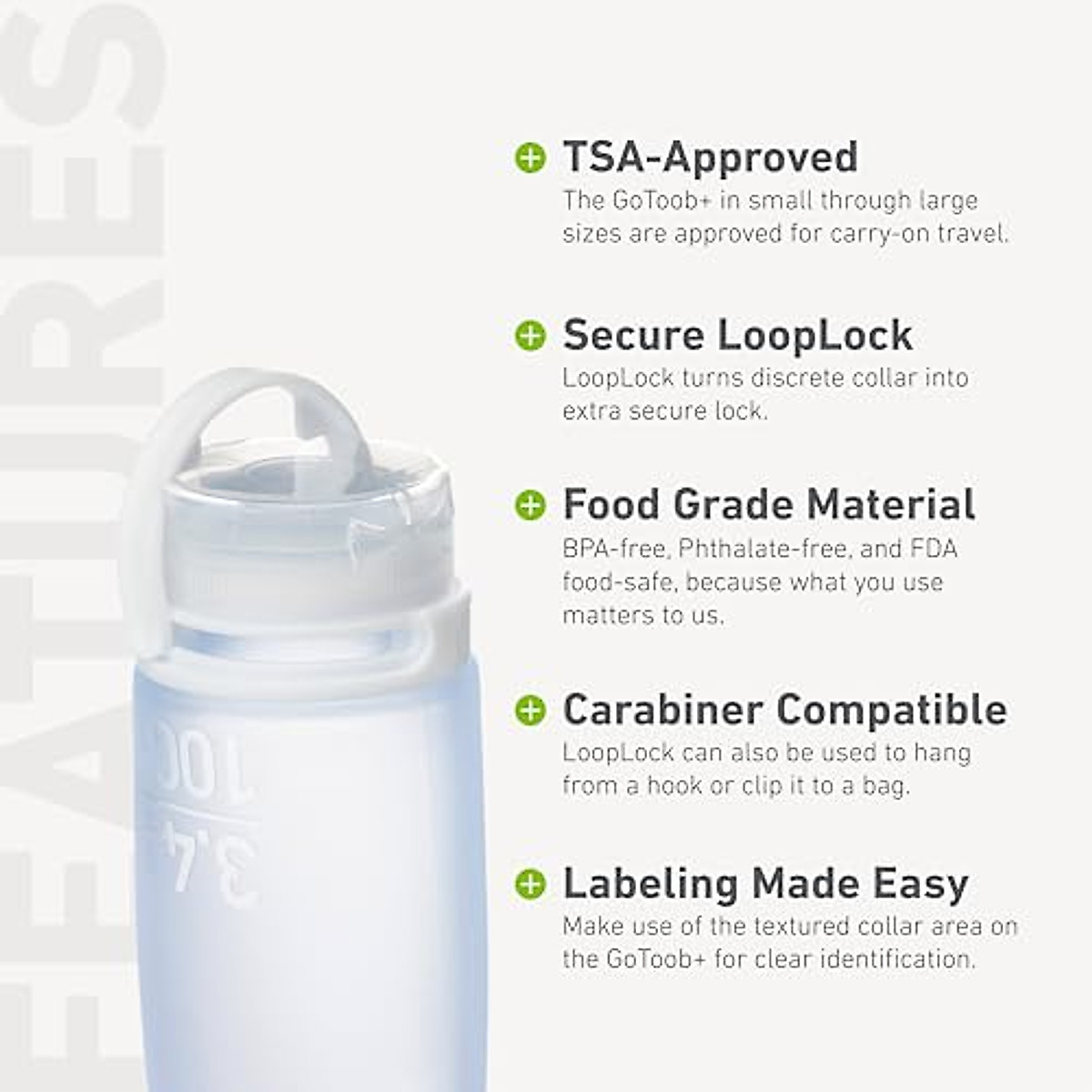 humangear GoToob+ (Small) | Refillable Silicone Travel Bottle | Locking Lid | Food-Safe Material | Clear, Small (1.7 fl.oz; 53ml)