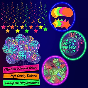 Winrayk Neon Glow in The Dark Birthday Party Decorations Supplies with Neon Balloons Garland Arch Backdrop Tablecloth Hanging Swirl Glow in The Dark Party Supplies Neon Party Decor for Kids Teen Adult