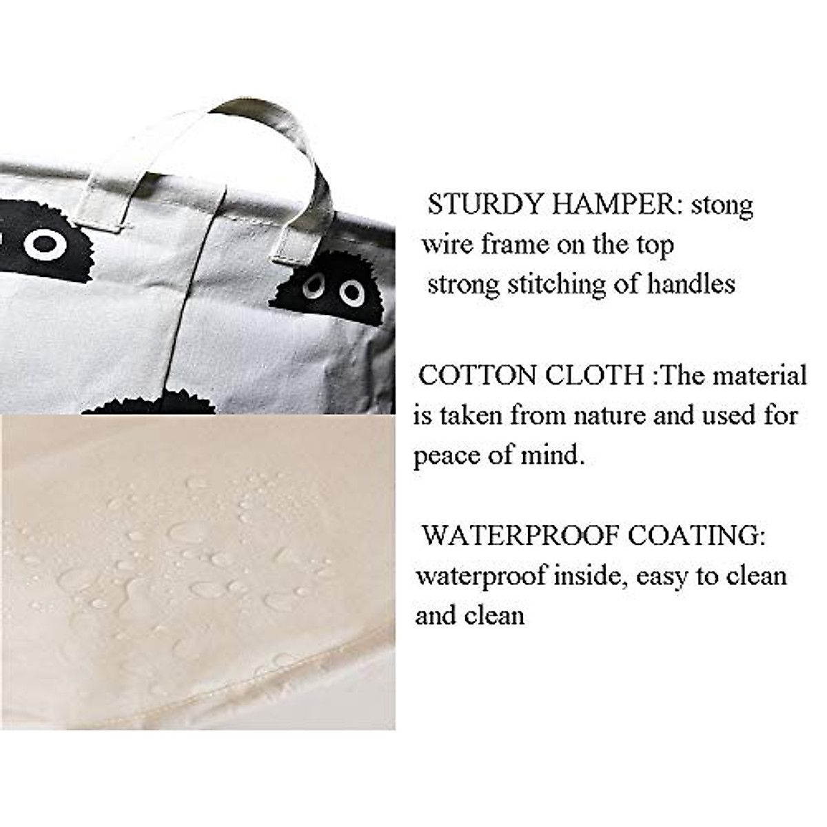 SEAFOWL 19.7" Collapsible Laundry Basket,Round Canvas Waterproof Large Storage Basket Cute Cartoon Nursery Basket (Big Eye Monster)