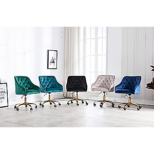 Danxee Desk Chair Modern Swivel Accent Velvet Office Chair, Adjustable Armchair with Gold Base, Modern Leisure Arm Chair for Living Room/Bed Room (Black)