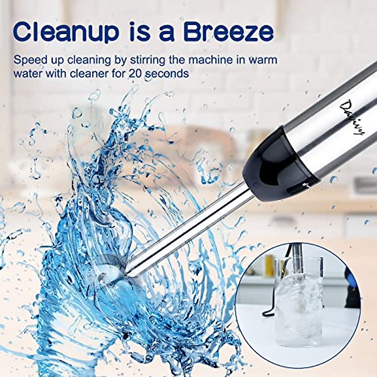 Davivy Immersion Blender Handheld, 6-in-1 Hand Blender Combo, 8 Cup Food Processors Stepless Control 304 Stainless Steel Stick Meat Chopping,Emulsifying,Mixing,Doughing,Slicing,Shreding for Homeuse,Black,500W (8-CUP Hand Blender Combo)