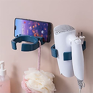 CARURLIFF Blower Holder Wall Mounted Hair Dryer Rack with Phone Comb Holder for Bathroom Wall Organizer (Pink)