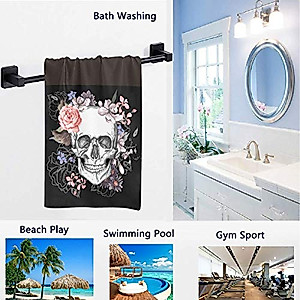 Naanle Chic Skull and Flowers Day of The Dead Style Pattern Soft Absorbent Large Hand Towels for Bathroom, Hotel, Gym and Kitchen (16 x 30 Inches,Black)