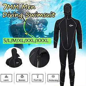 Wetsuits Men's Ultra Stretch 7Mm Neoprene Full Suits Long Sleeve, Winter Warm Front Zip Full Body Diving Suit for Snorkeling Scuba Diving Swimming,XL