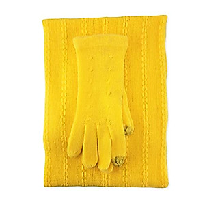 BRUCERIVER Women's Knit Scarf & Glove Set Touchscreen Function Cashmere Feel Cable Design (Lemon Yellow)