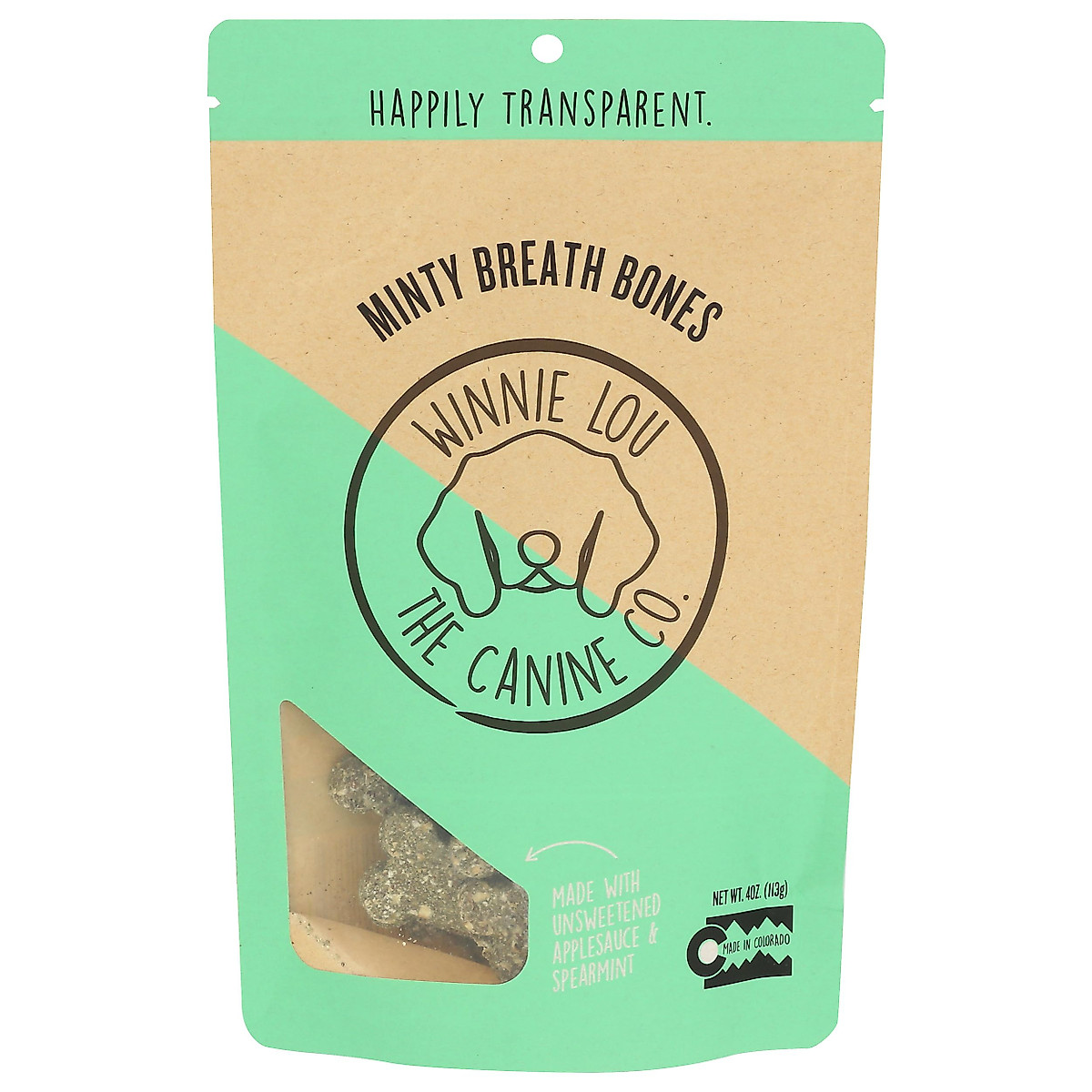 Winnie Lou Minty Breath Bones - Organic Healthy Dog Treats Made in The USA with Spearmint, Parsley, Spirulina for Fresh Breath - Human Grade Dog Biscuits Sourced from Local Colorado Farms, 2 Pack